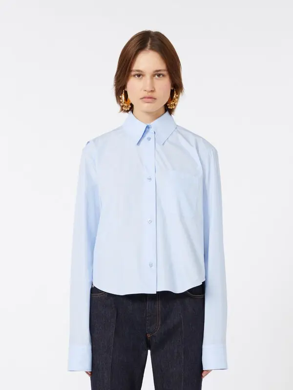 Max Mara Cotton Cropped Shirt With Pleated Back