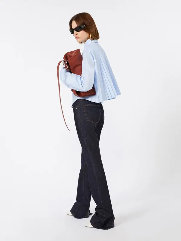 Max Mara Cotton Cropped Shirt With Pleated Back