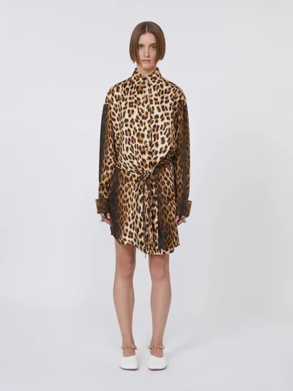 Max Mara Silk Twill Criss-cross Shirt Dress - Camel
