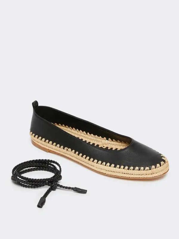 Max Mara Nappa And Raffia Ballerinas - Black