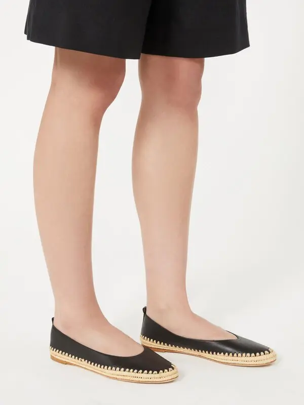 Max Mara Nappa And Raffia Ballerinas - Black