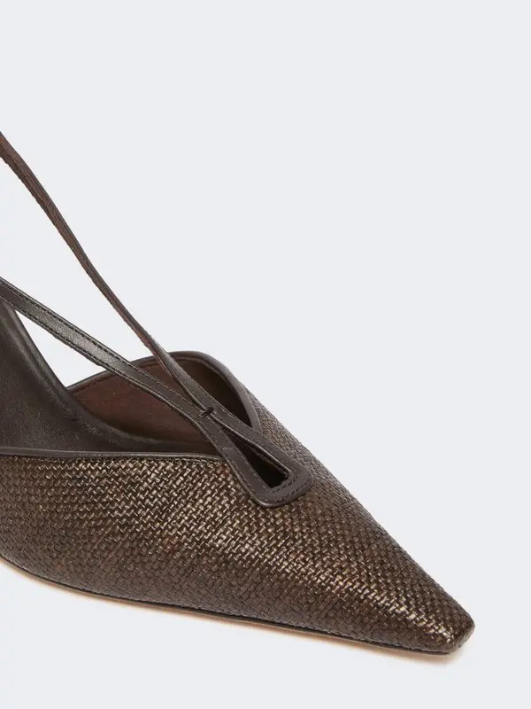 Max Mara Raffia-effect Canvas Slingbacks - Dark Brown