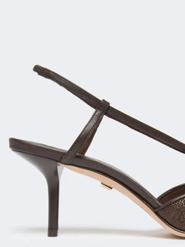 Max Mara Raffia-effect Canvas Slingbacks - Dark Brown