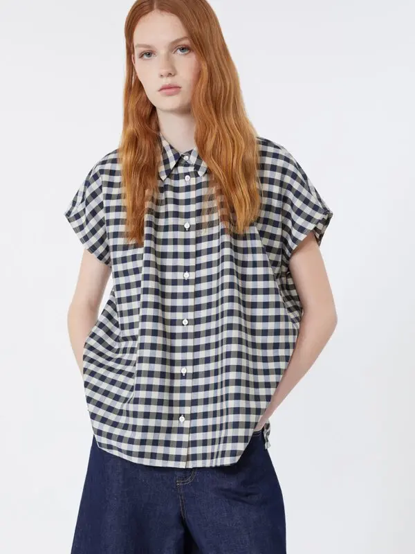 Max Mara Cotton And Ramie Batavia Shirt - Navy