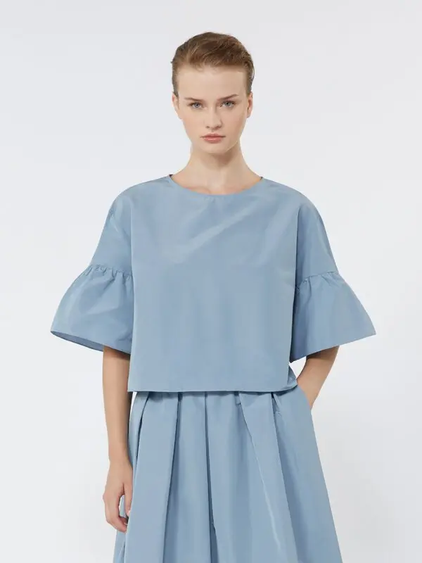 Max Mara Cotton Taffeta Cropped Blouse - Light Blue
