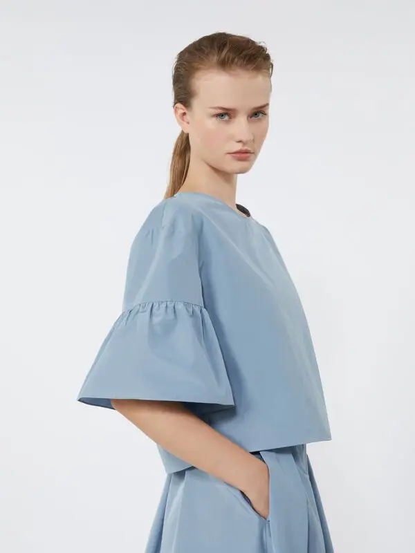 Max Mara Cotton Taffeta Cropped Blouse - Light Blue