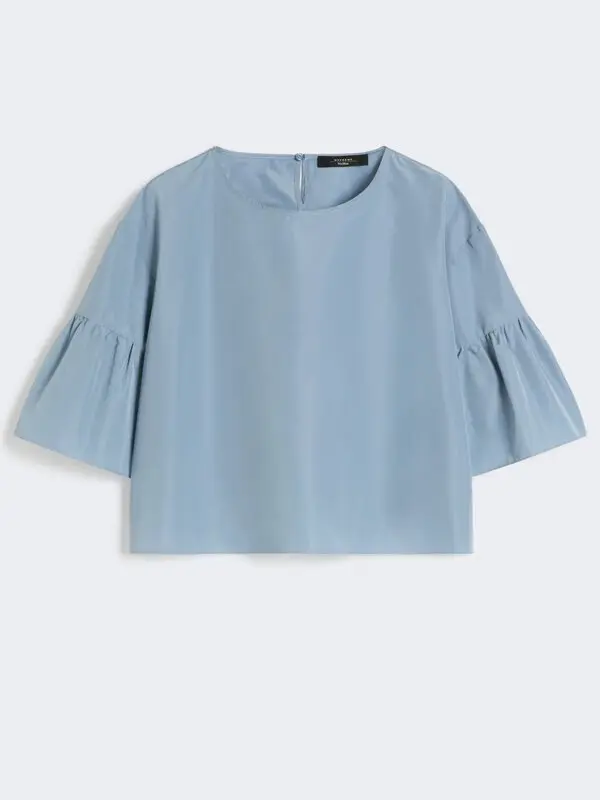 Max Mara Cotton Taffeta Cropped Blouse - Light Blue