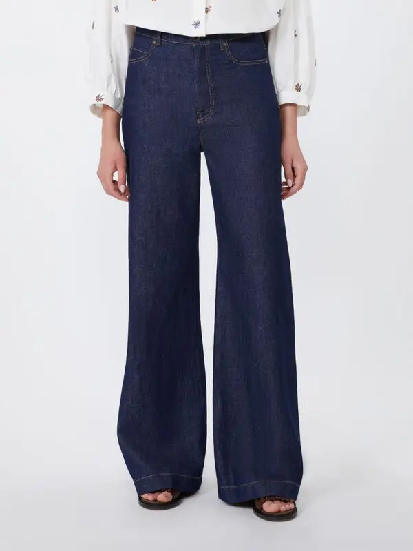 Max Mara Linen And Cotton Denim Flare Jeans