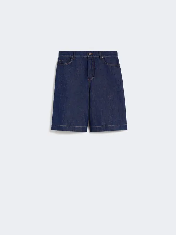Max Mara Cotton And Linen Denim Bermuda Shorts - Navy