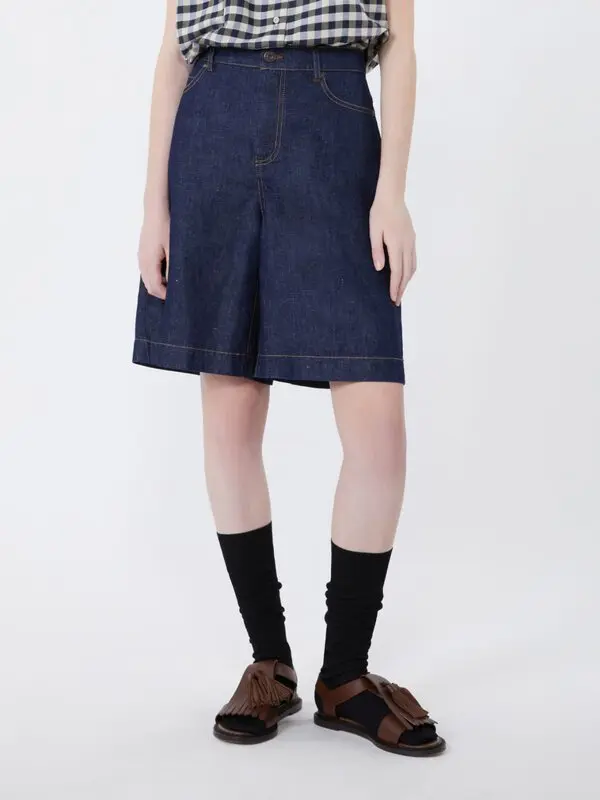 Max Mara Cotton And Linen Denim Bermuda Shorts - Navy