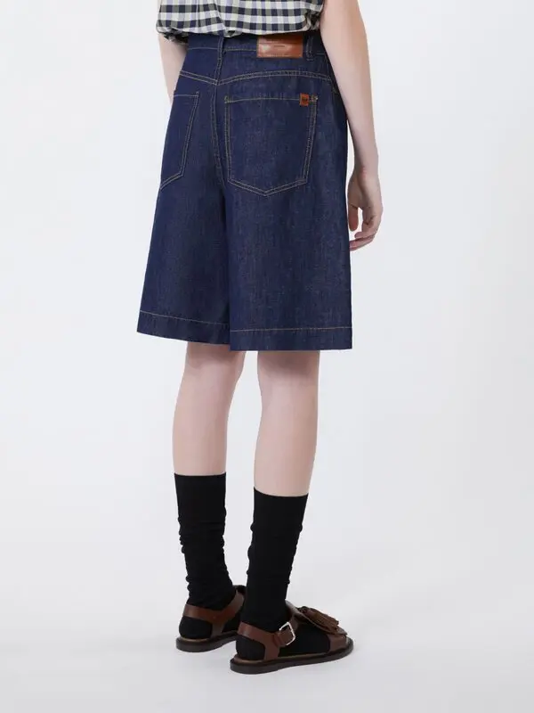 Max Mara Cotton And Linen Denim Bermuda Shorts - Navy