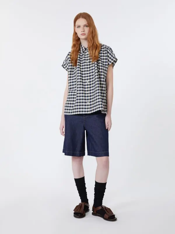 Max Mara Cotton And Linen Denim Bermuda Shorts - Navy