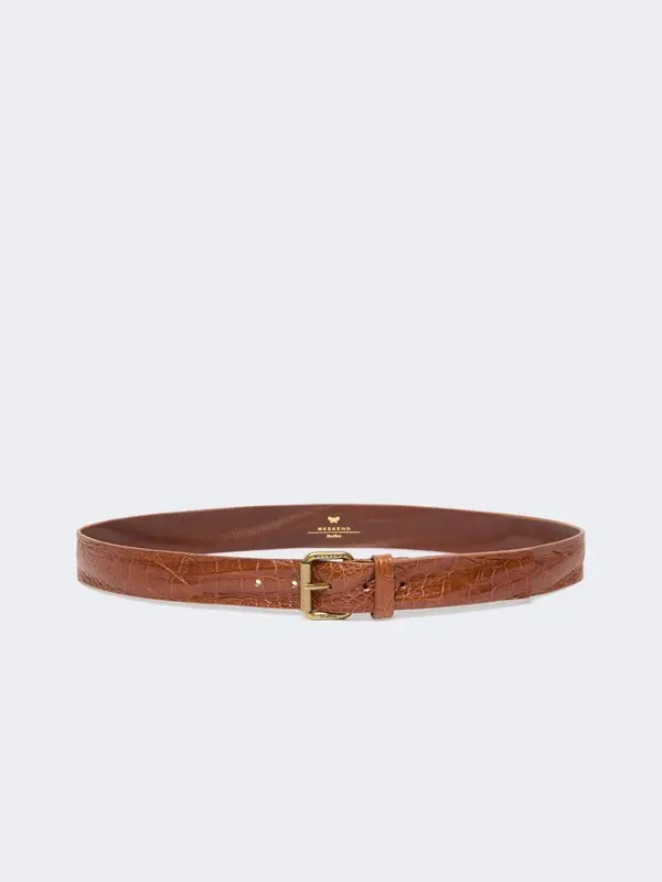 Max Mara Croc-print Leather Belt - Tobacco