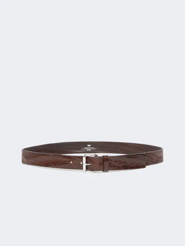 Max Mara Croc Print Leather Belt - Brown