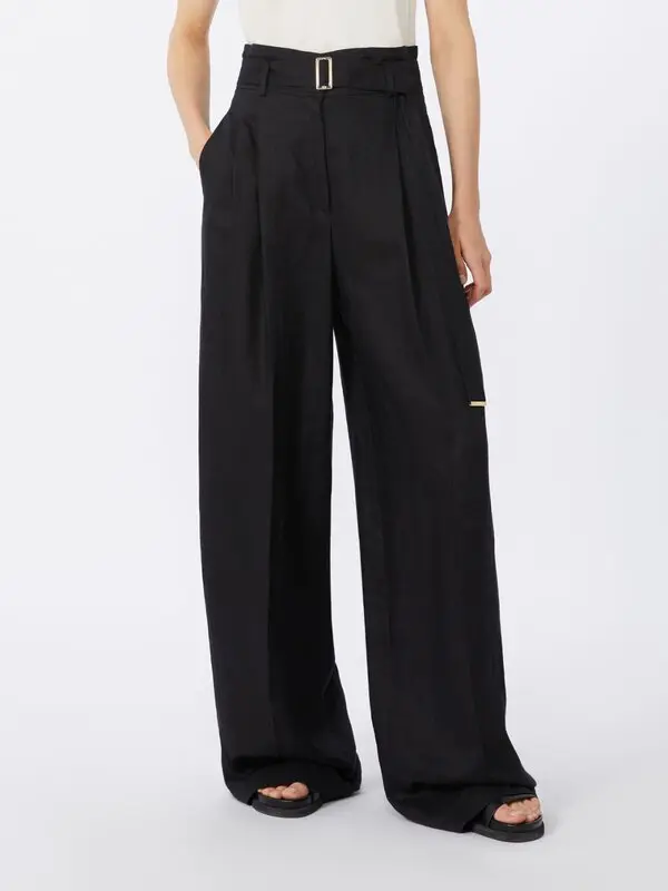 Max Mara Linen Canvas Wide-leg Trousers