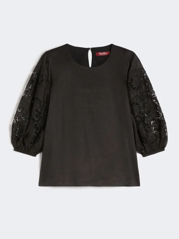 Max Mara Ramie Gauze T-shirt With Broderie Anglaise - Black