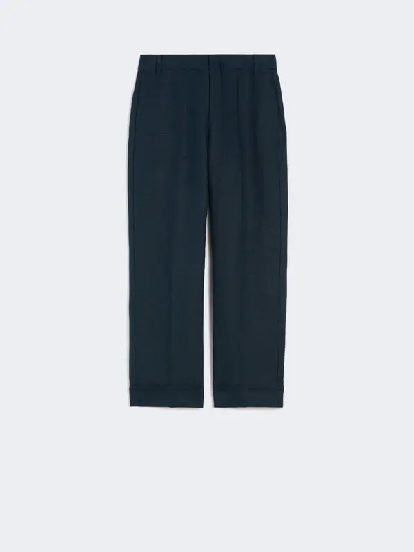 Max Mara Linen Basketweave Straight Trousers - Midnightblue