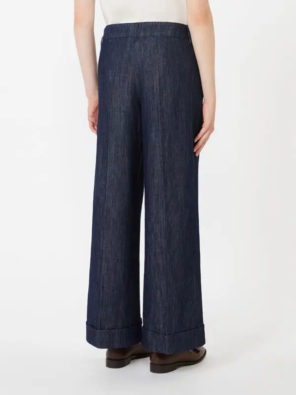 Max Mara Cotton And Linen Denim Trousers - Midnightblue