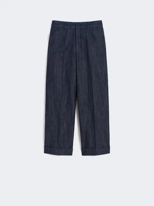 Max Mara Cotton And Linen Denim Trousers - Midnightblue