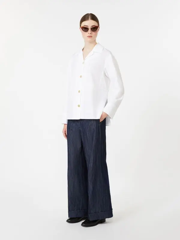 Max Mara Cotton And Linen Denim Trousers - Midnightblue