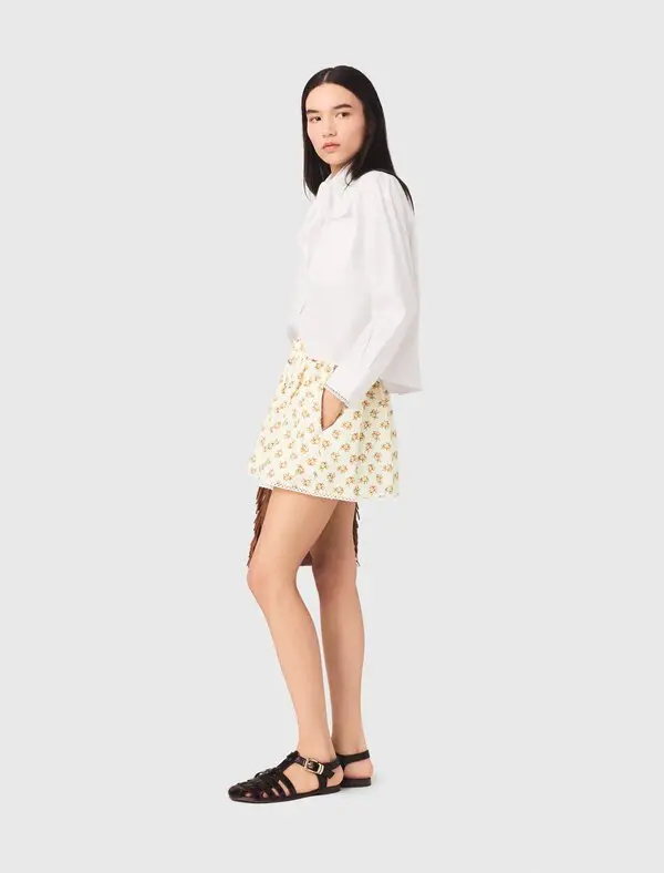 Maje Lyocell Printed Skirt With Lace Trim - Yellow Small Flowers Print