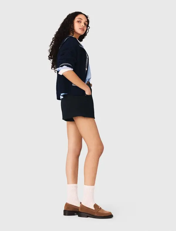 Maje Textured Tweed Shorts With Denim Accents