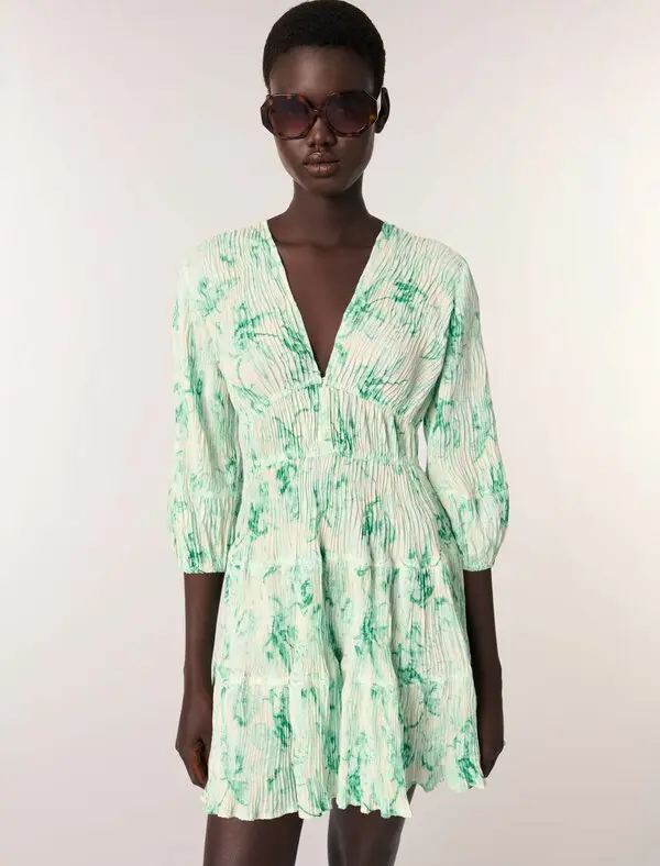 Maje Woman's Polyester Patterned Pleated Mini Dress