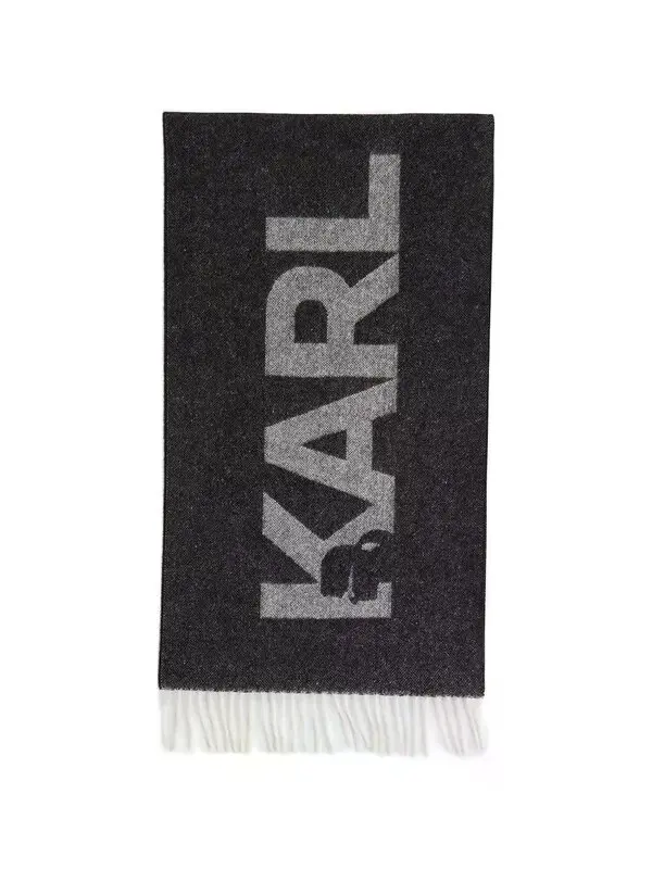 Karl Lagerfeld Fringed Logo-detail Scarf - Black