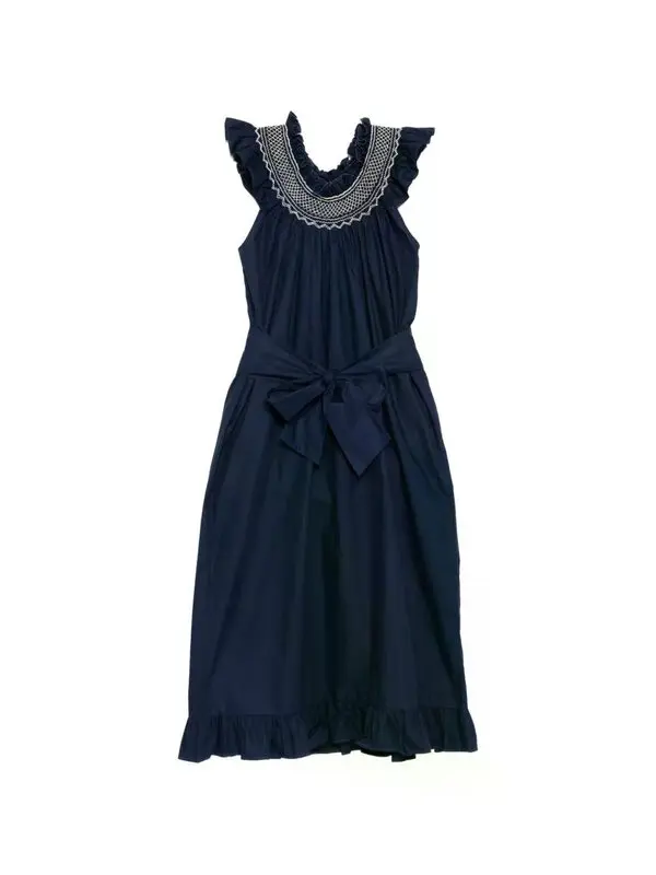 Loretta Caponi Ruffled Cotton Midi Dress - Blue