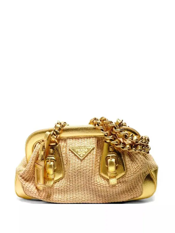 Prada 2000-2010 Raffia Chain Shoulder Bag - Yellow