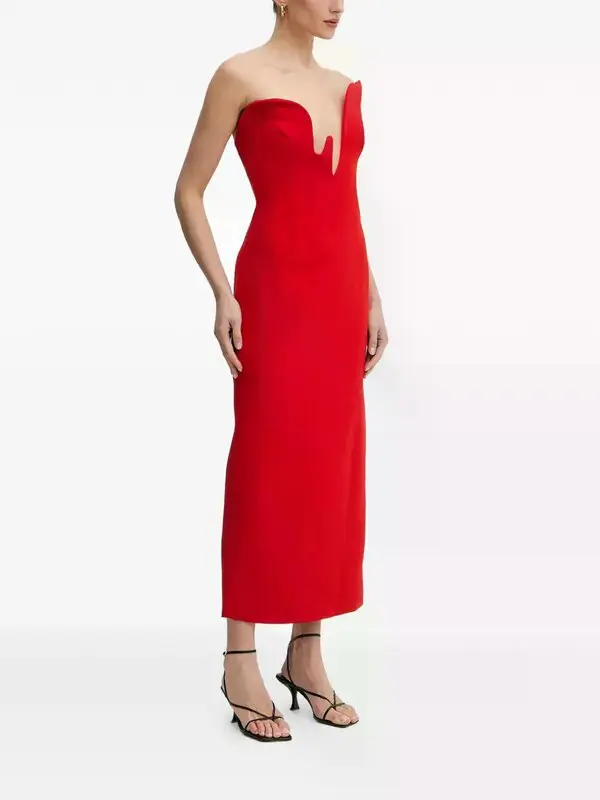 Bardot Rosalyn Strapless V-neck Midi Dress - Red