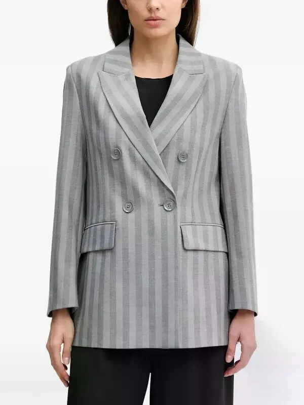 Sisley Striped Double-breasted Blazer - Grey