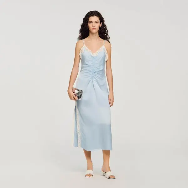 Sandro Satin-effect Maxi Dress With Straps - Sky Blue