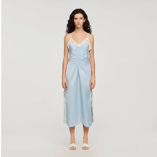 Sandro Satin-effect Maxi Dress With Straps