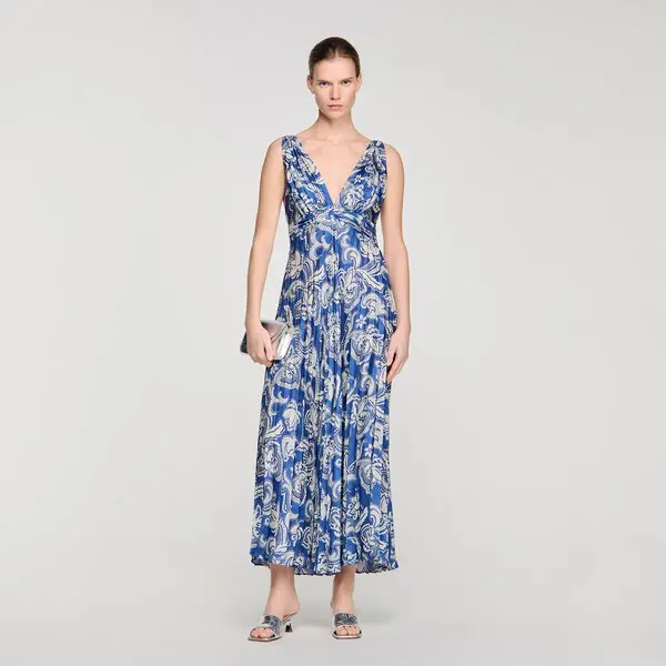 Sandro Floral Print Maxi Dress - Blue / Ecru