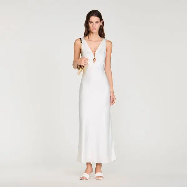 Sandro Jewel Satin-effect Maxi Dress - White