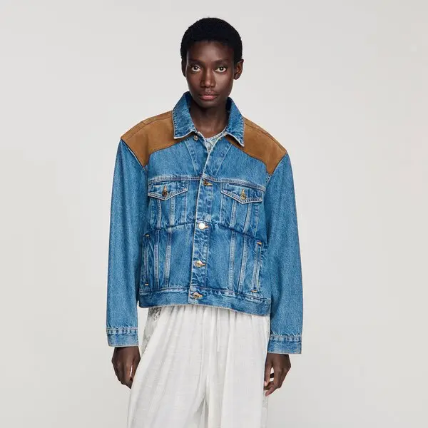 Sandro Denim And Suede Jacket