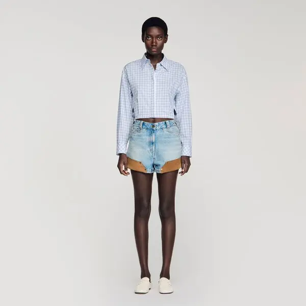 Sandro Riveted Denim And Suede Shorts