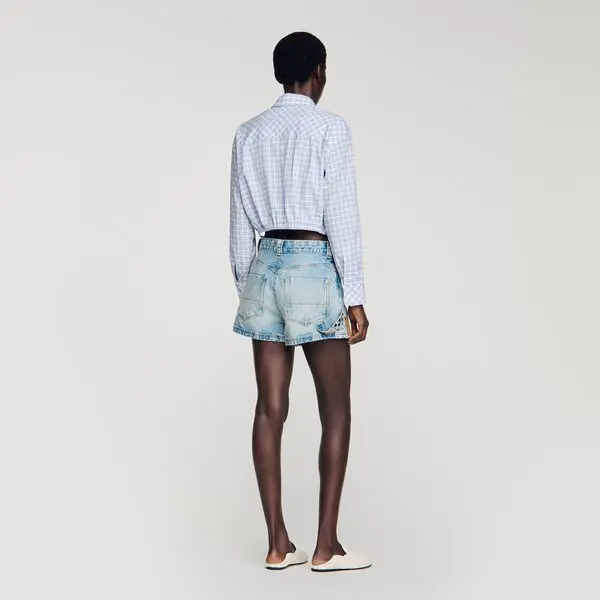 Sandro Riveted Denim And Suede Shorts