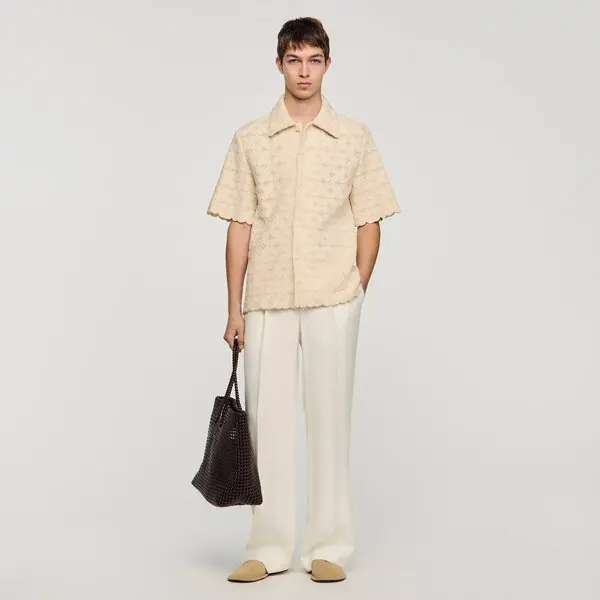 Sandro Cotton Broderie Anglaise Shirt - Ecru