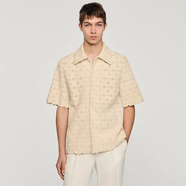 Sandro Cotton Broderie Anglaise Shirt - Ecru