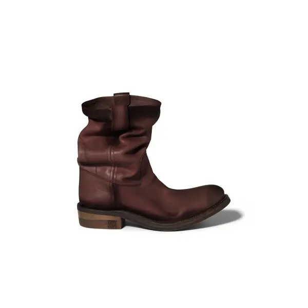 Miu Miu Foulé Leather Booties - Coffee
