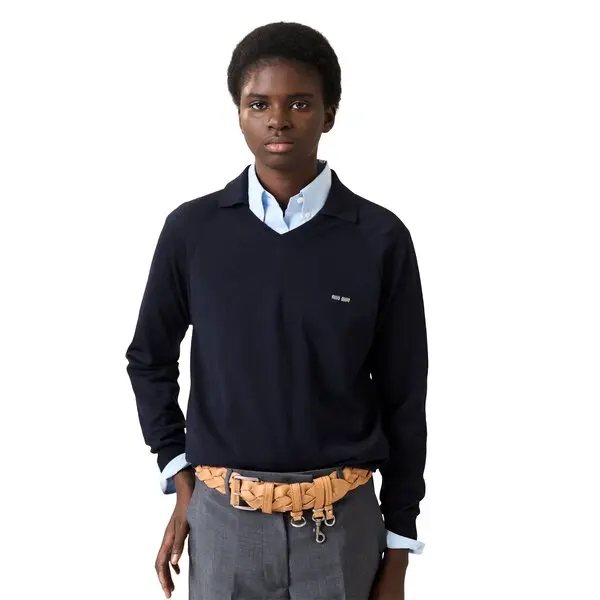 Miu Miu Wool Polo Sweater - Blue/grey