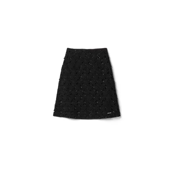 Miu Miu Flared Macramé Skirt - Black