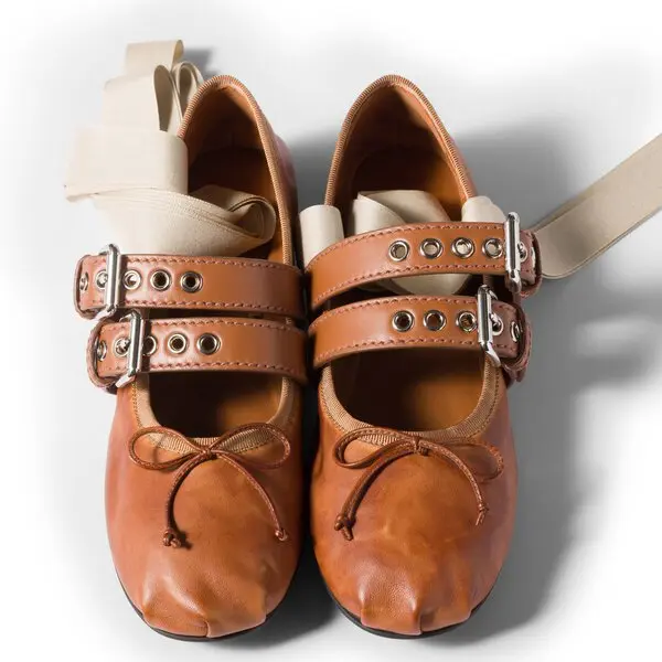 Miu Miu Nappa And Calf Leather Ballerinas - Caramel