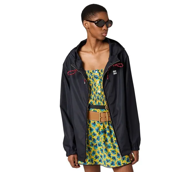 Miu Miu Technical Fabric Hooded Blouson Jacket - Navy