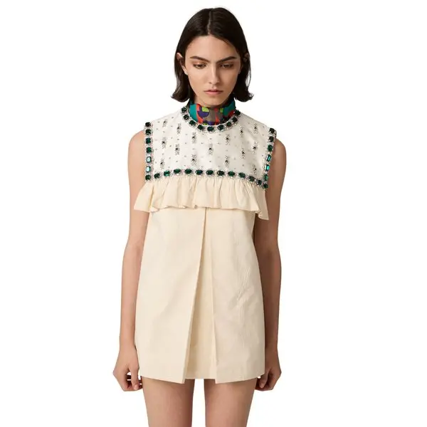 Miu Miu Embroidered Canvas Mini Dress