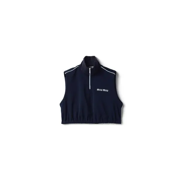 Miu Miu Technical Jersey Cropped Top - Navy