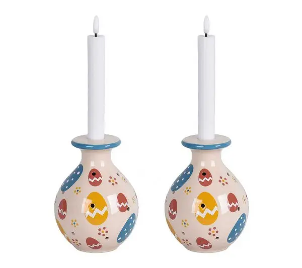 TEMP-TATIONS Seasonal Set Of 2 Taper Candle Holders - One-color