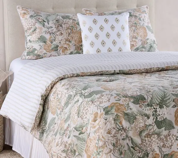 WAVERLY Floral Cotton Comforter & Sham Set With Dec Pillow-king - One-color